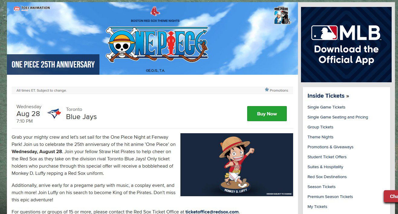 One Piece anuncia colaboração especial com time de beisebol Boston Red ...